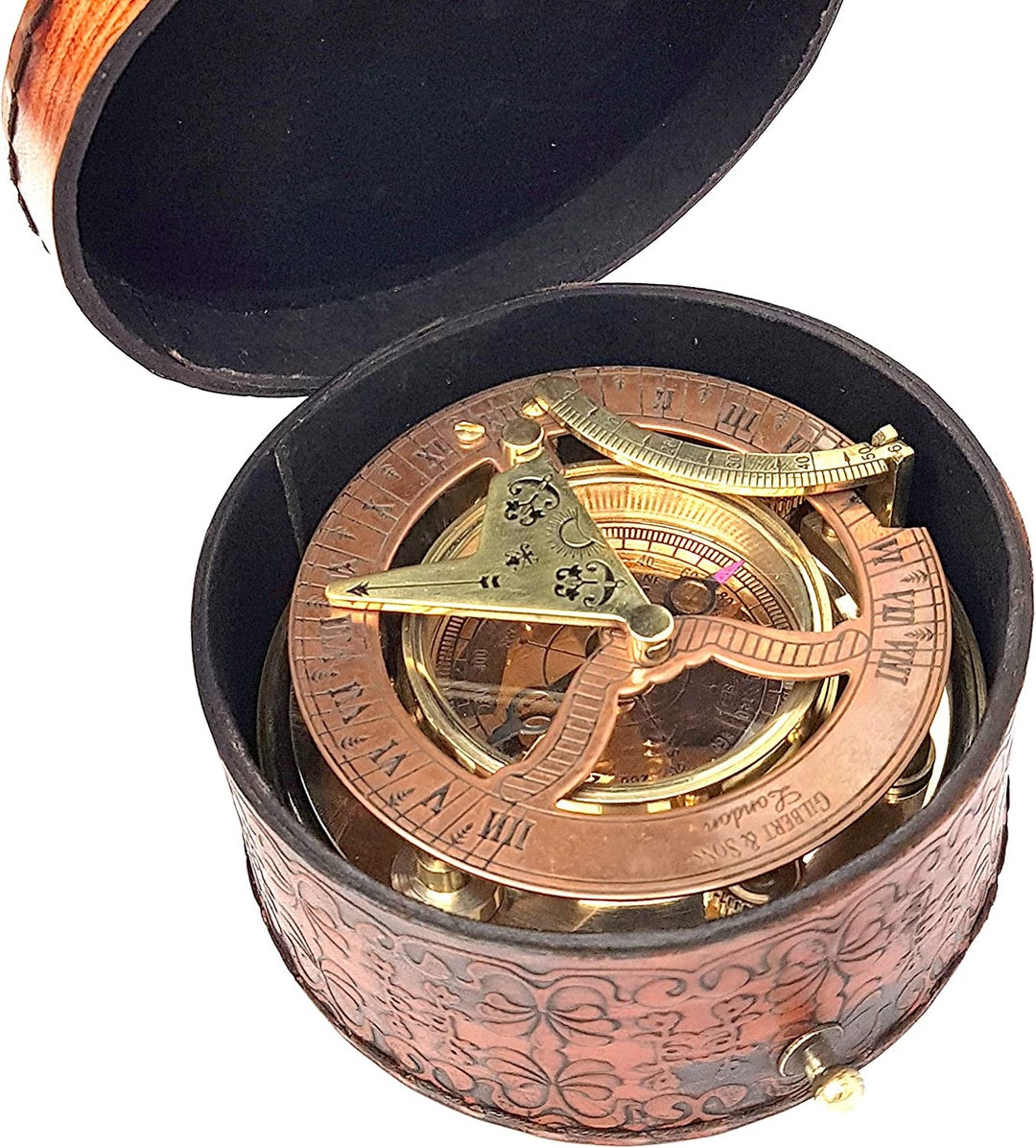 3.5 Inches Antique Brass & Copper Sundial Compass Clock Sun Dial Watch ...