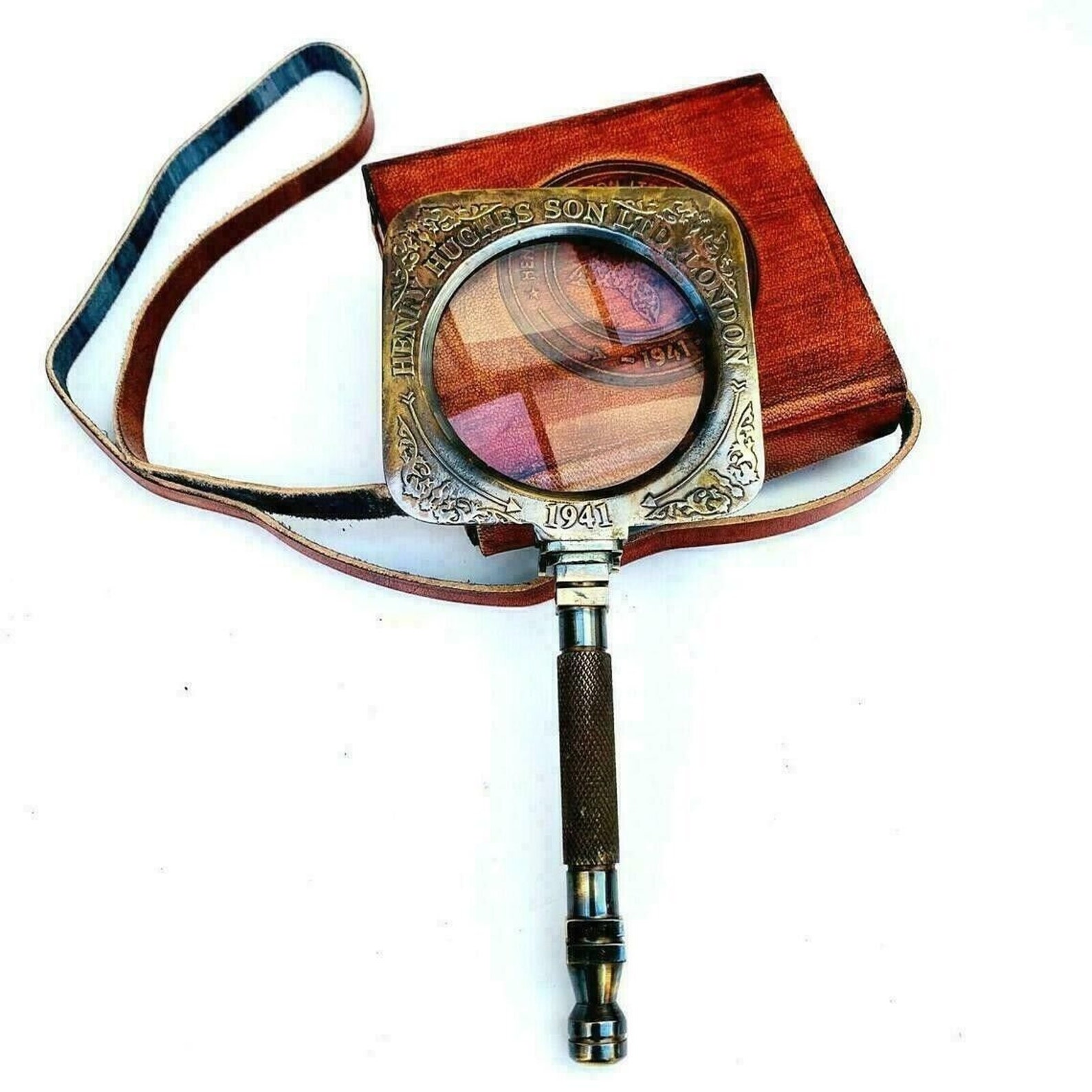 Antique Vintage Brass Henry Hughes Desk Magnifier Folding Magnifying ...