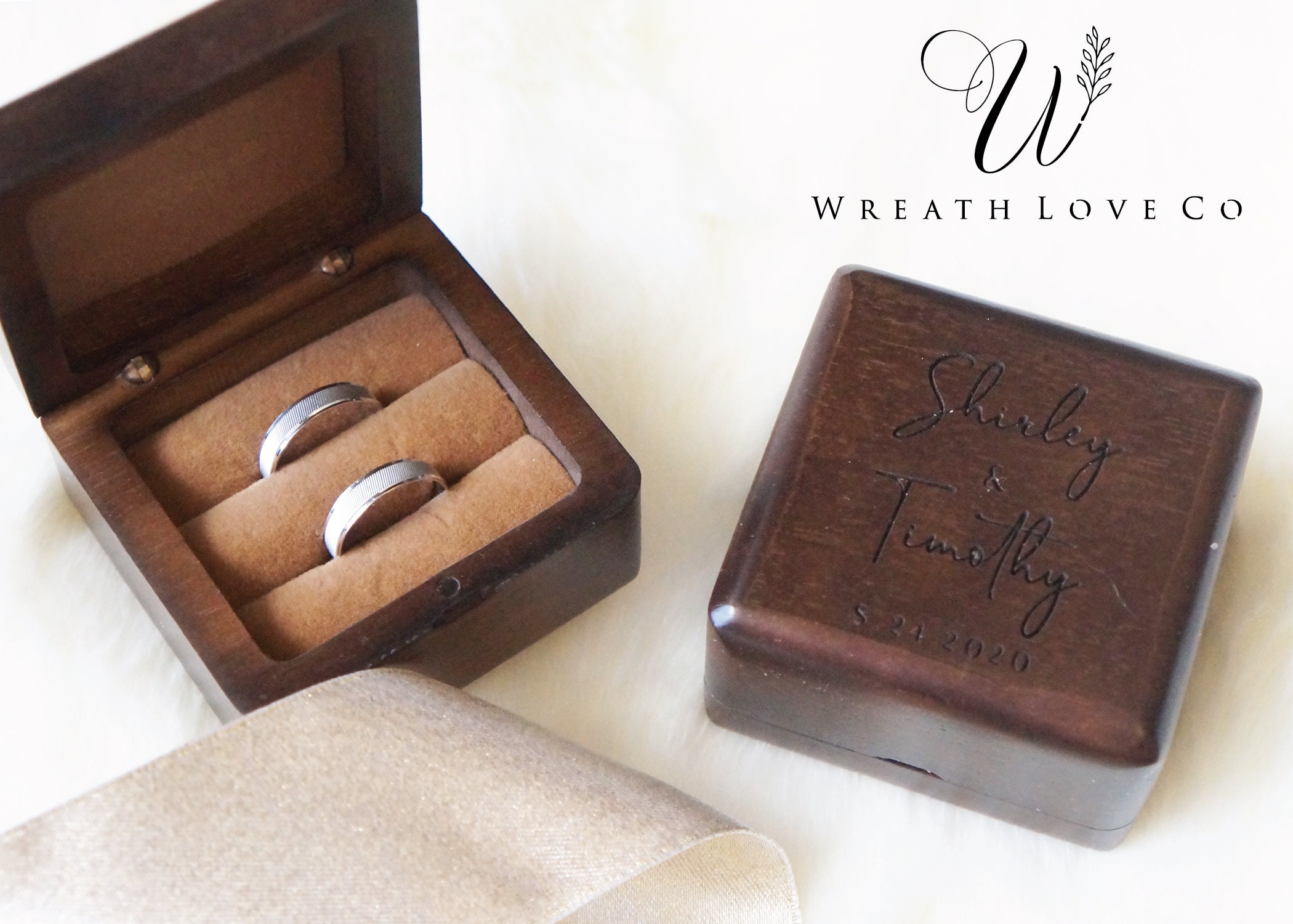 Personalized Double Ring Box Custom Wood Ring Box Ring | Etsy