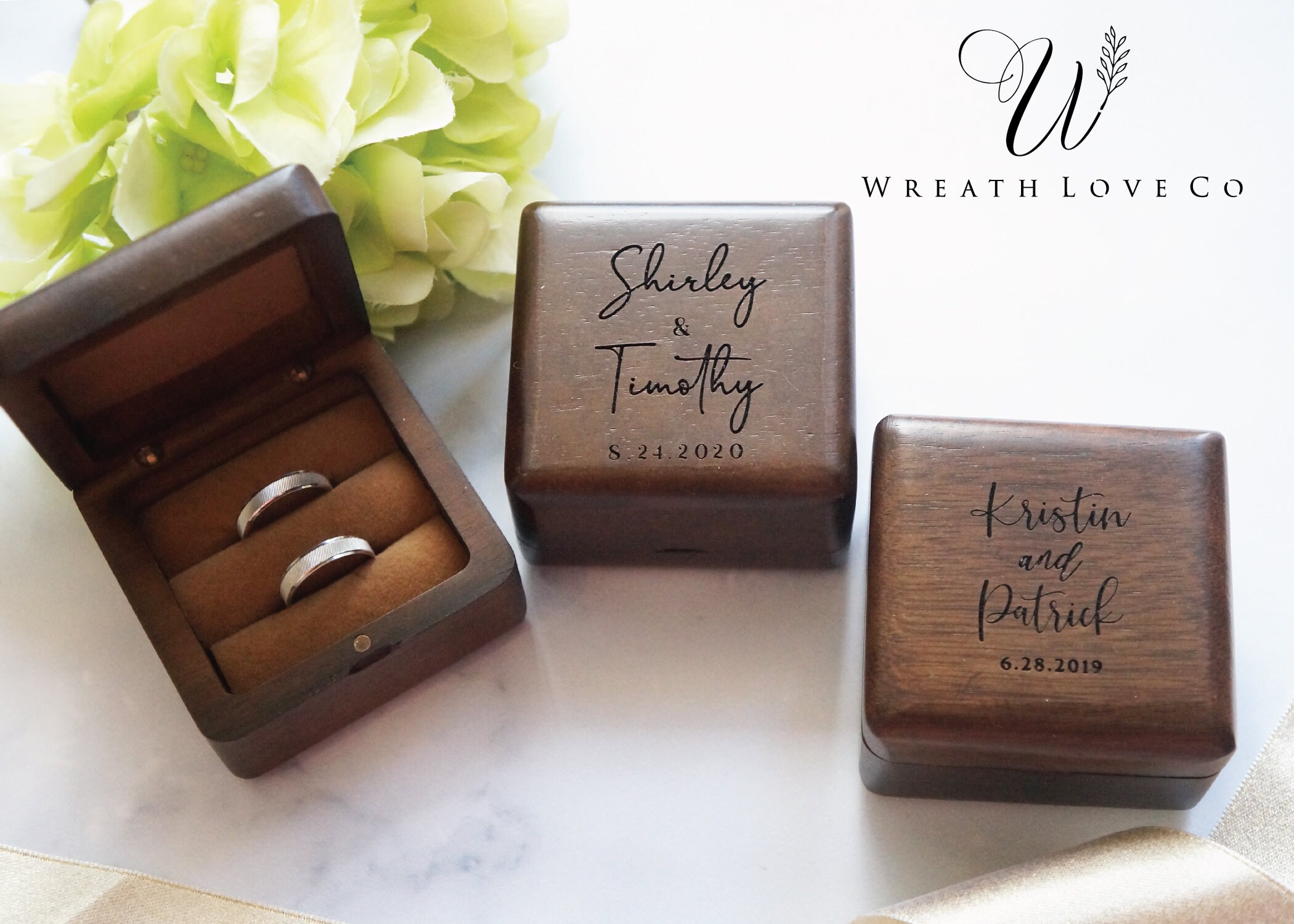 Personalized Double Ring Box Custom Wood Ring Box Ring | Etsy