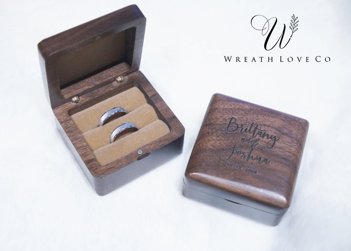 Personalized Double Ring Box - Custom Wood Ring Box - Ring Bearer Box ...