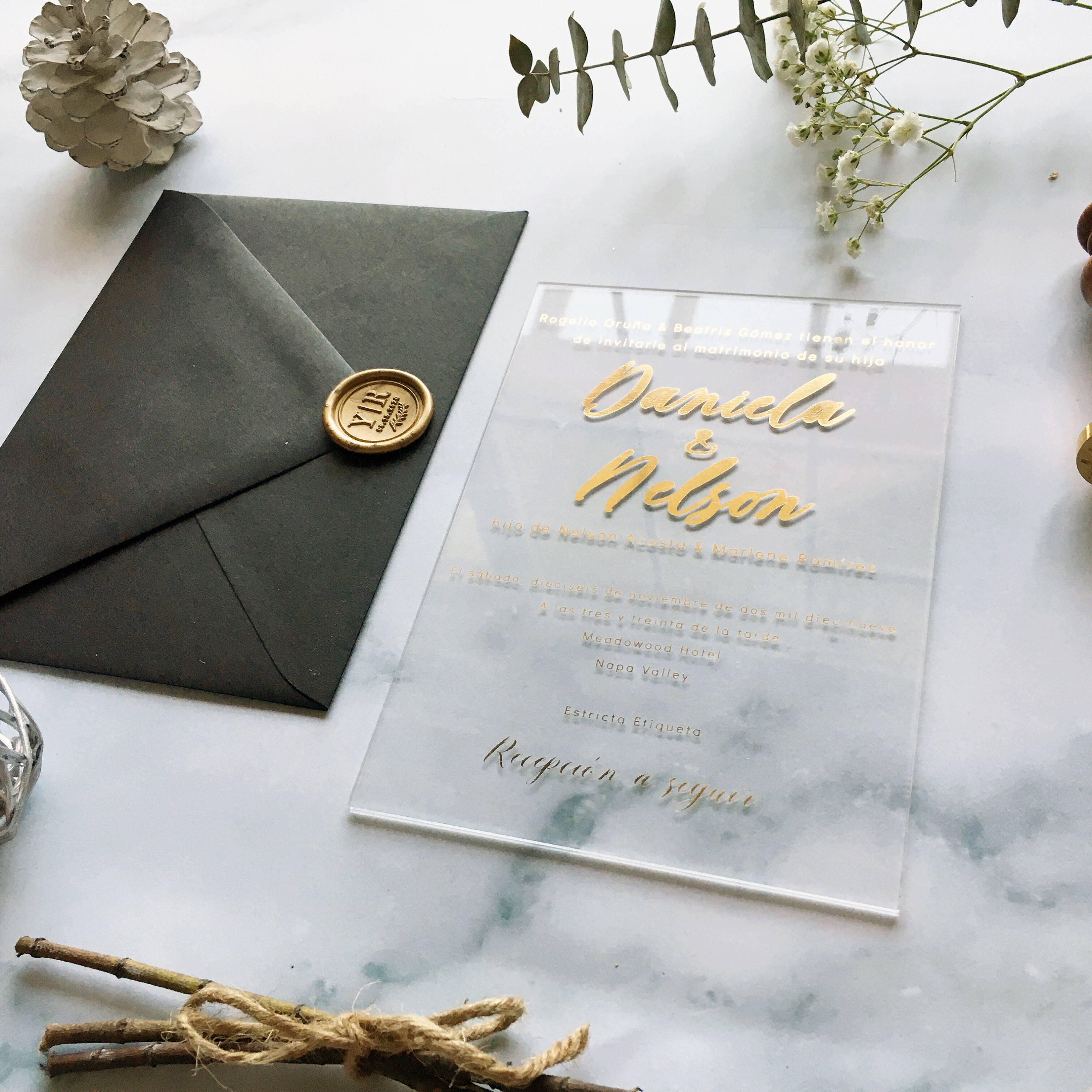 Custom Acrylic Wedding Invitation, Gold Mirror Invitation, Rose Gold ...