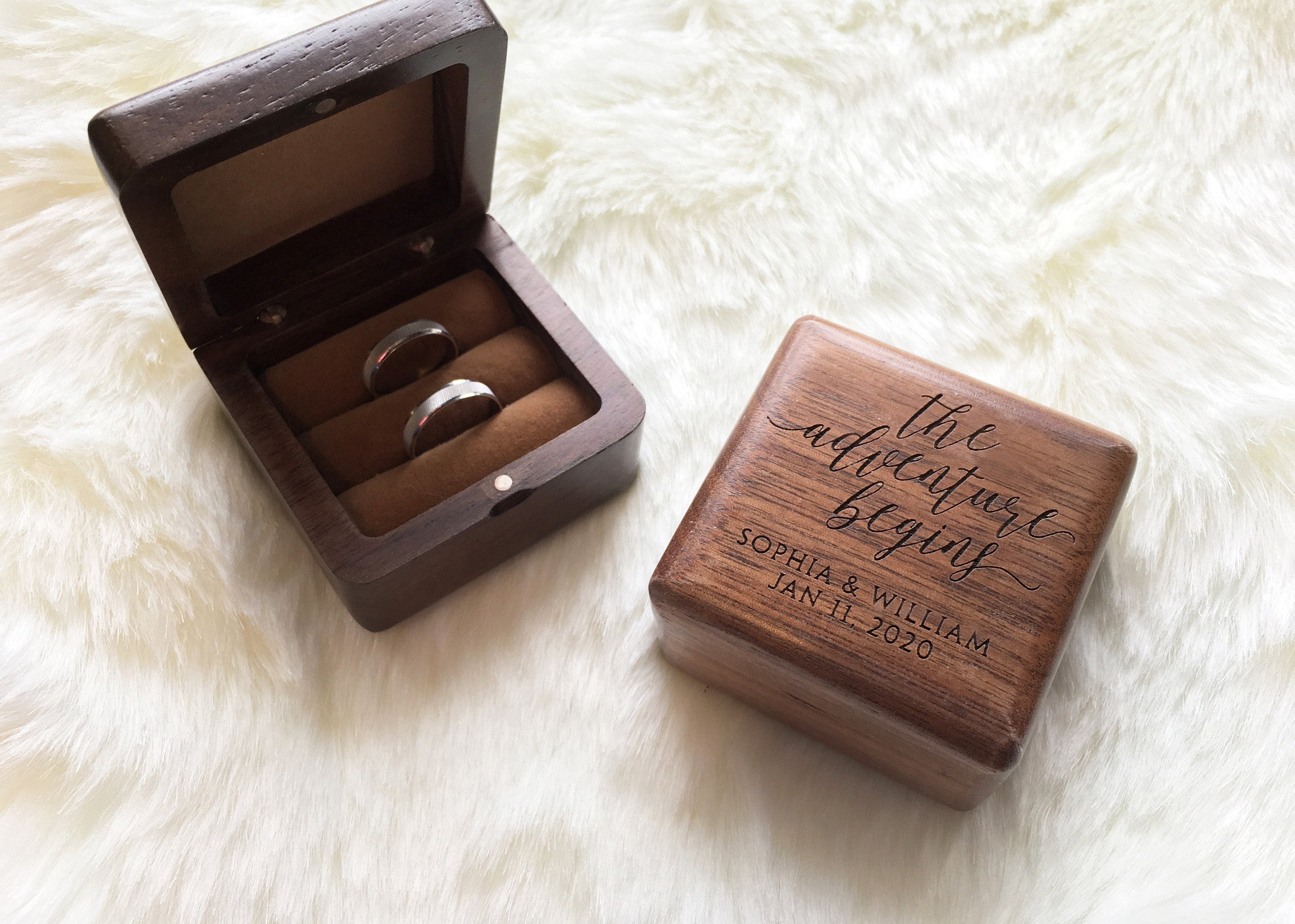 Personalized Double Ring Box Custom Wood Ring Box Ring | Etsy