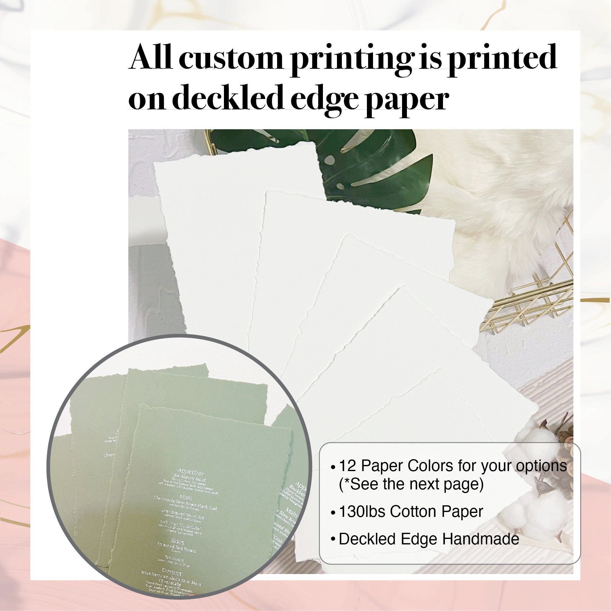 Custom Deckled Edge Invitations, RSVP, Torn Edge, Menus, Table Number ...