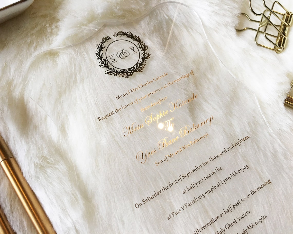 Custom Acrylic Wedding Invitation Gold Mirror Invitation - Etsy
