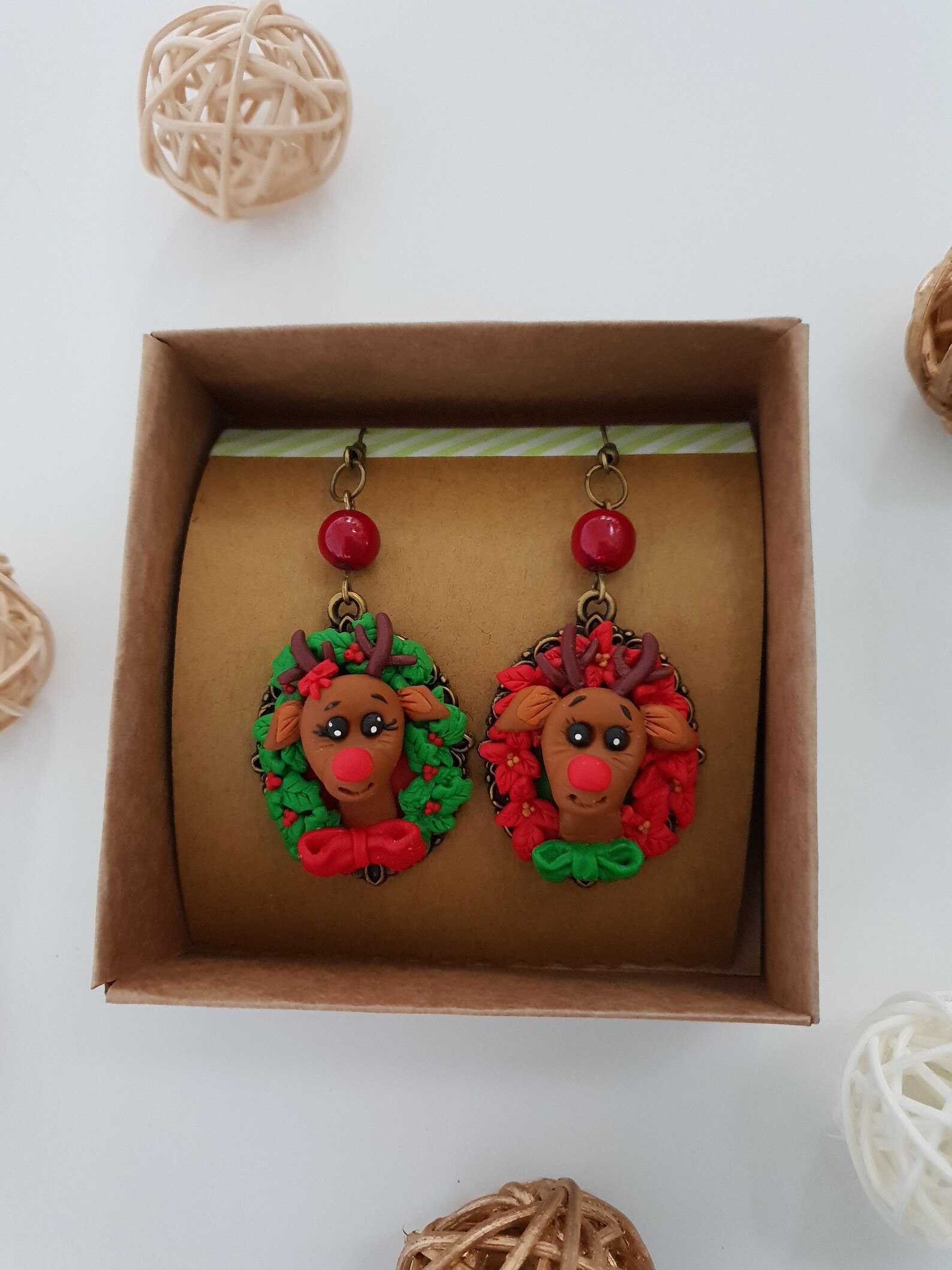 Christmas Reindeer Earrings Rudolph Jewelry Polymer Clay - Etsy