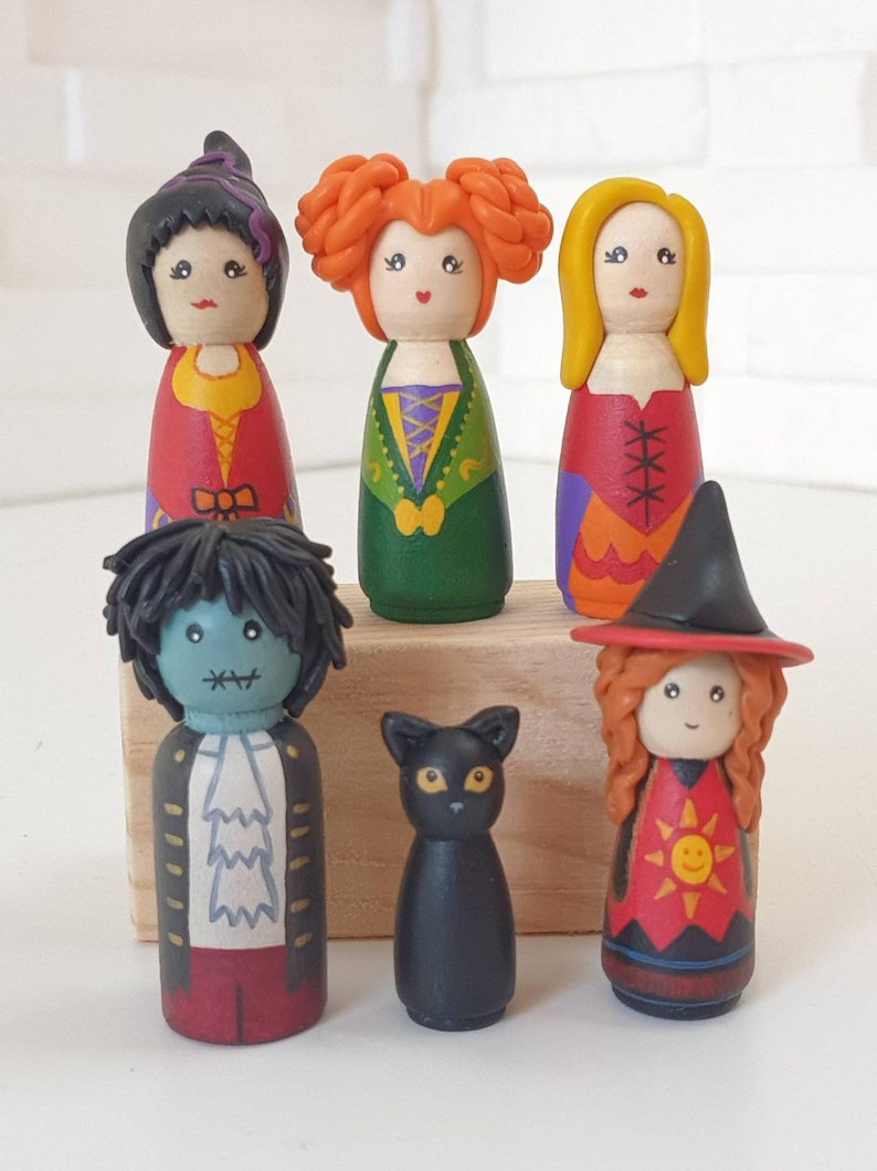 Hocus Pocus Wooden Peg Doll Set, Sanderson Sisters Witch Figurines ...