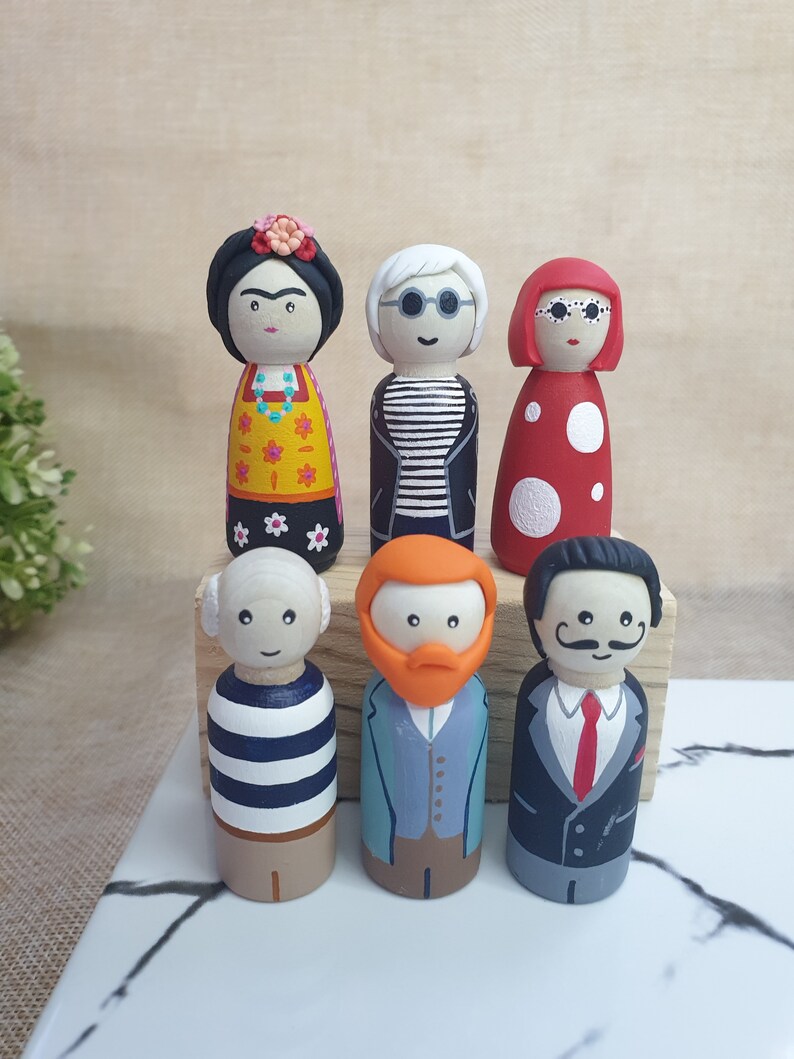 Famous Painters Wooden Peg Dolls / Frida Kahlo Salvador Dali - Etsy