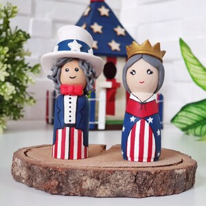 Uncle Sam Peg Doll, Lady Liberty Patriotic Wooden Figurine Set, Fourth ...
