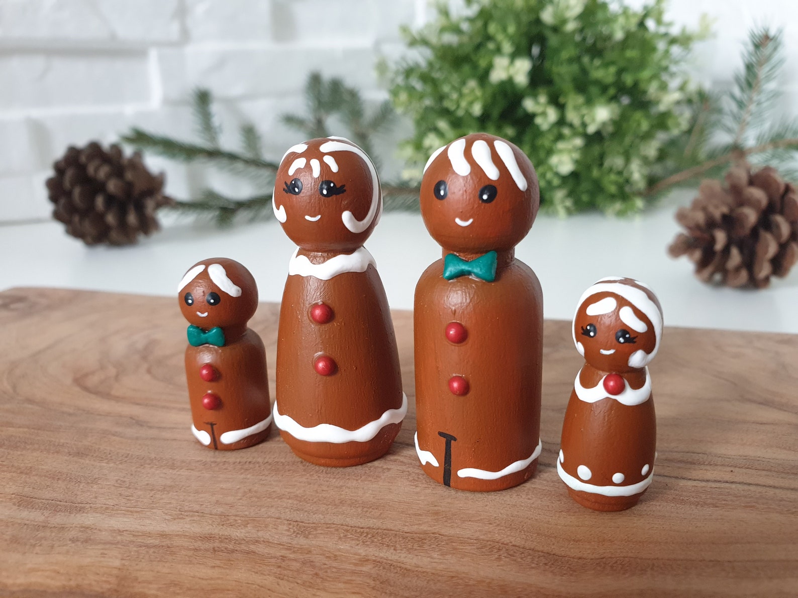 Gingerbread Wooden Peg Doll Family Toy Figurine Christmas - Etsy