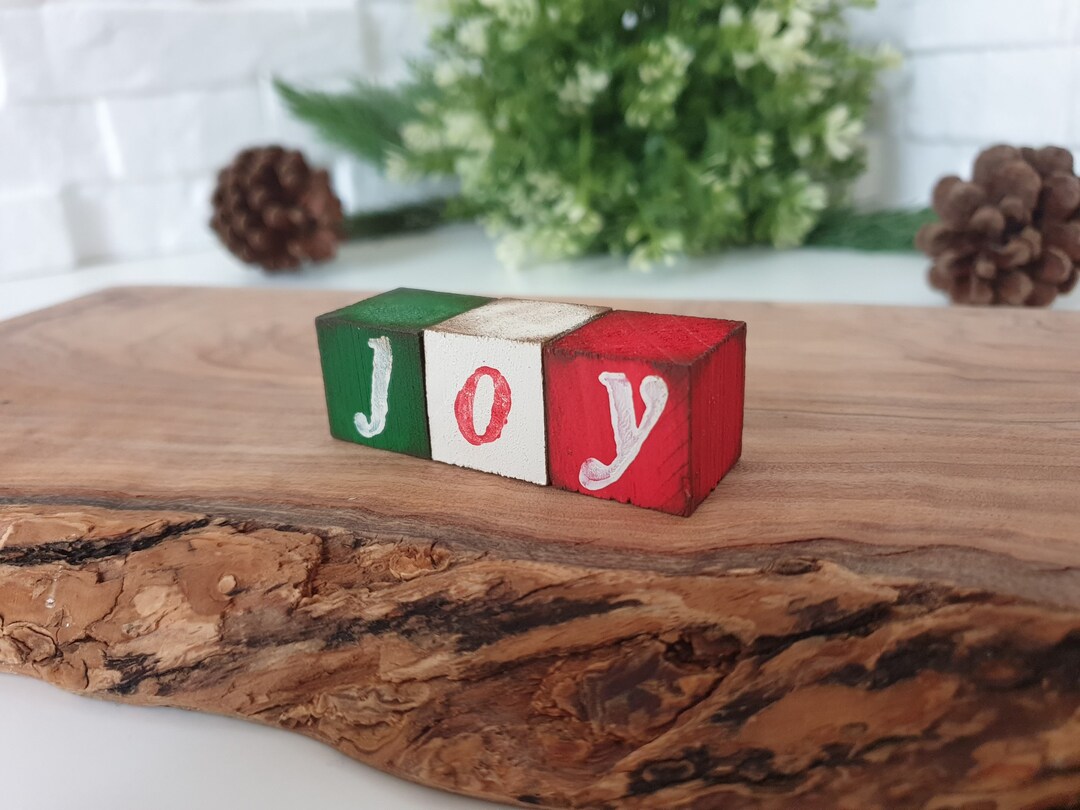 Christmas Joy Blocks Set Holiday Wood Decor, Letter Wooden Block Tiered ...