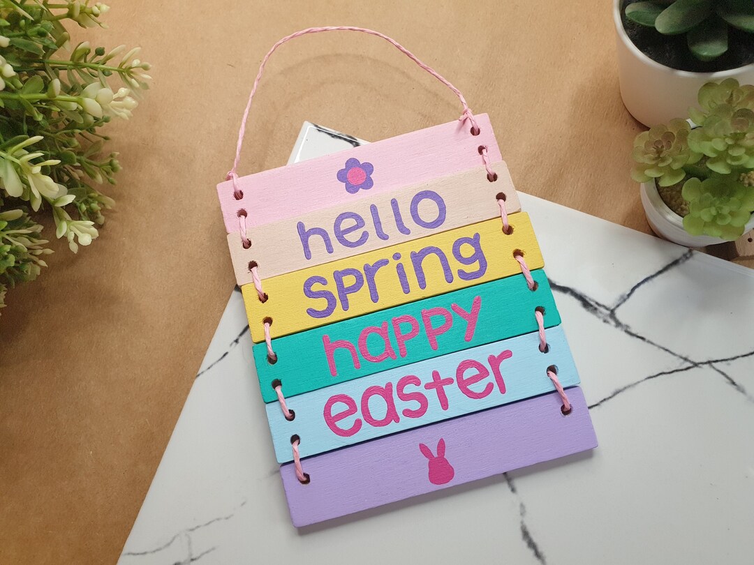 Hello Spring Happy Easter Hand-painted Wooden Wall Decor - Etsy