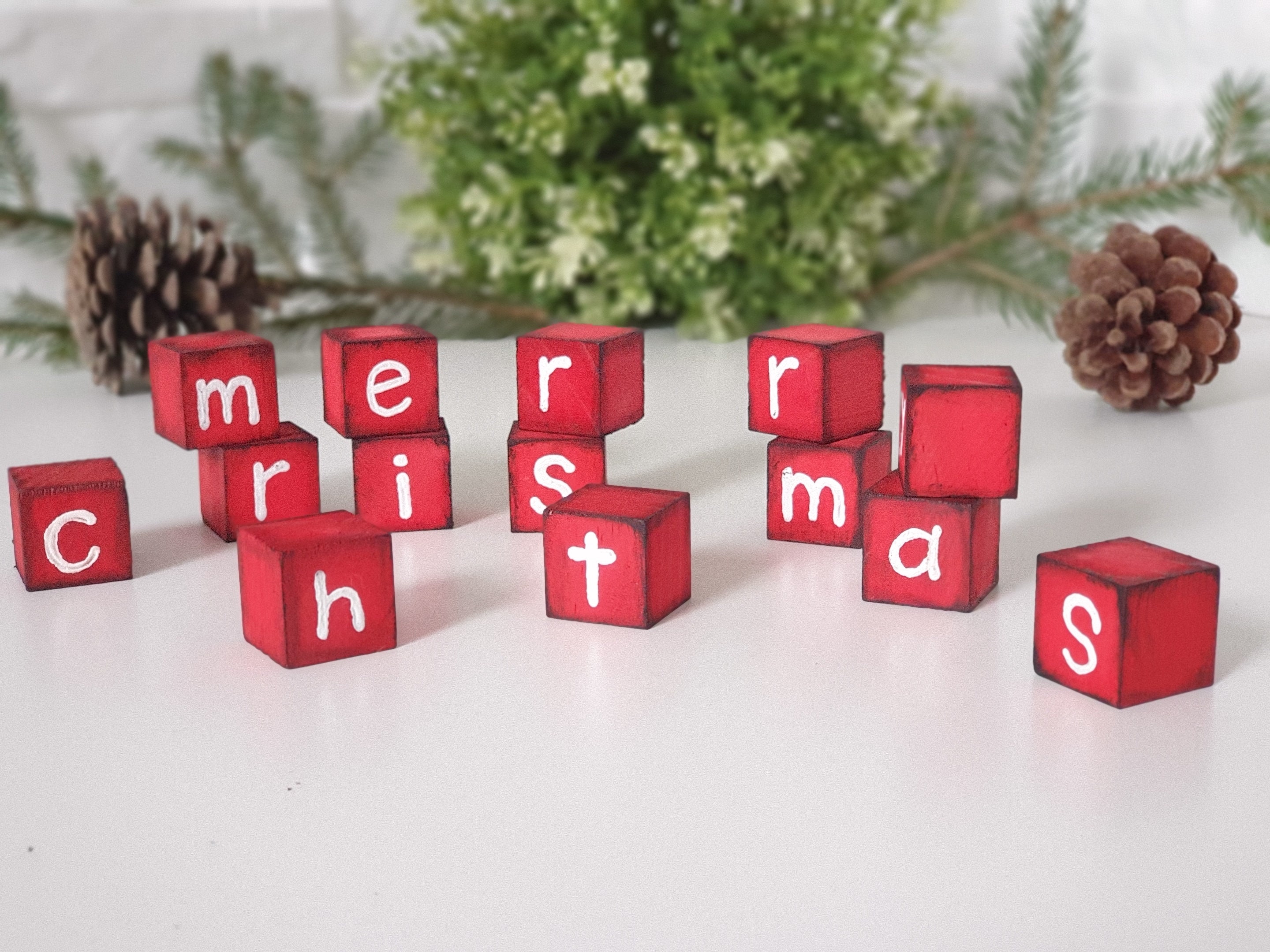Christmas Wood Blocks Set Wooden Tiered Tray Decor | Etsy