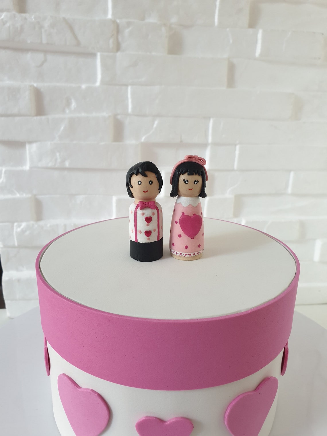 Peg Doll Valentines Cake Topper Painted Wooden Peg Doll | Etsy