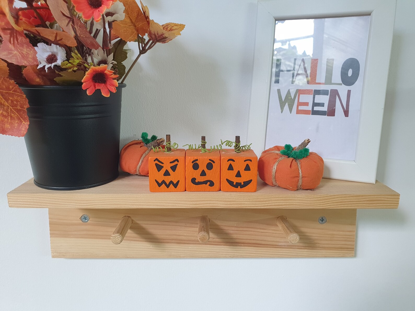 3 Pumpkin Face Wood Block Set, Halloween Home Decor, Wooden Sign for ...