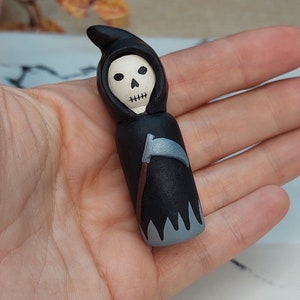 Grim Reaper Wooden Peg Doll, Halloween Tier Tray Decor Figurine, Gift ...