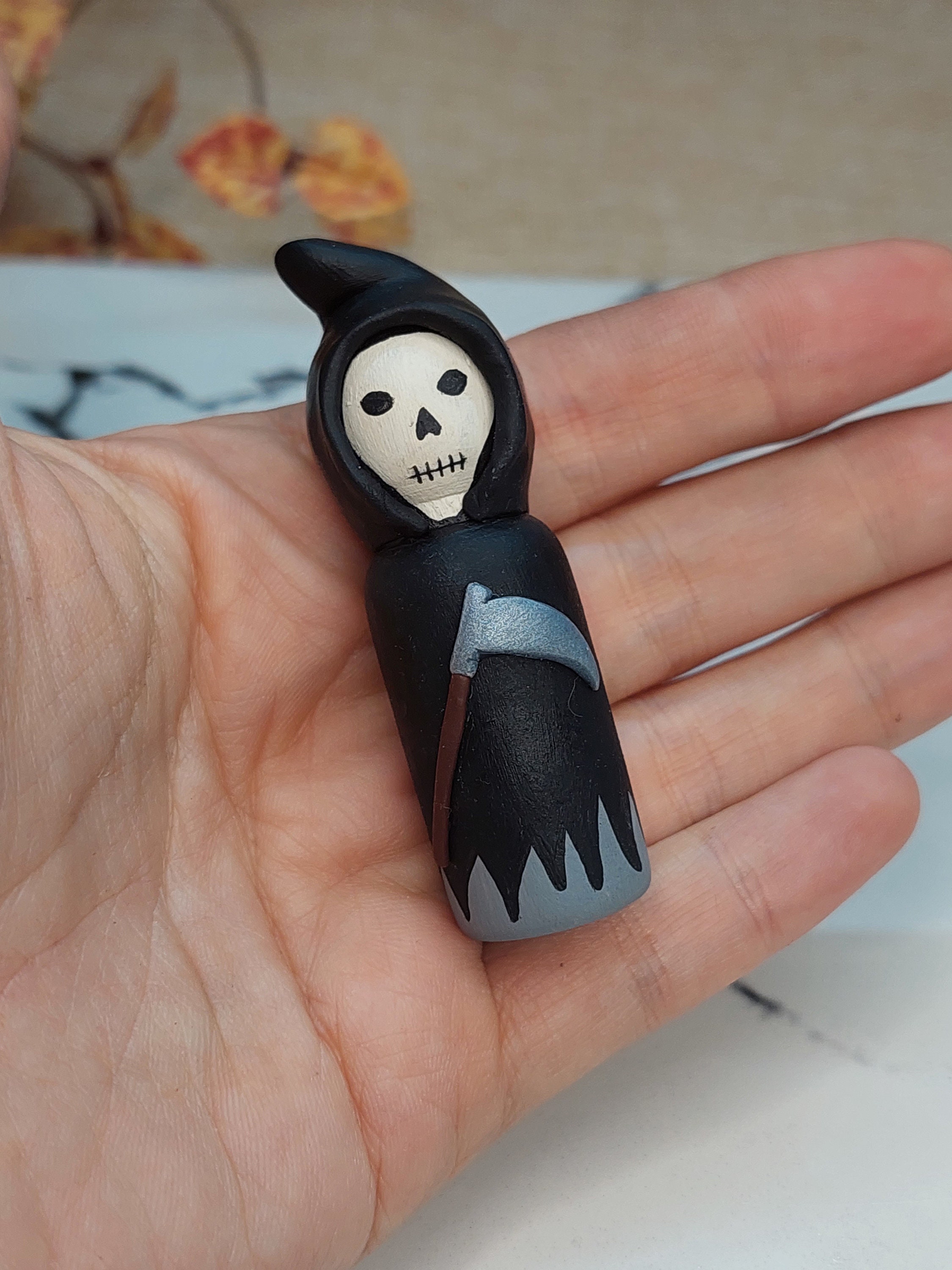 Grim Reaper Wooden Peg Doll, Halloween Tier Tray Decor Figurine, Gift ...
