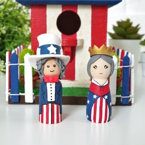 Uncle Sam Peg Doll, Lady Liberty Patriotic Wooden Figurine Set, Fourth ...