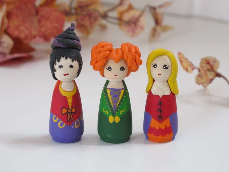 Hocus Pocus Wooden Peg Doll Set, Sanderson Sisters Witch Figurines ...
