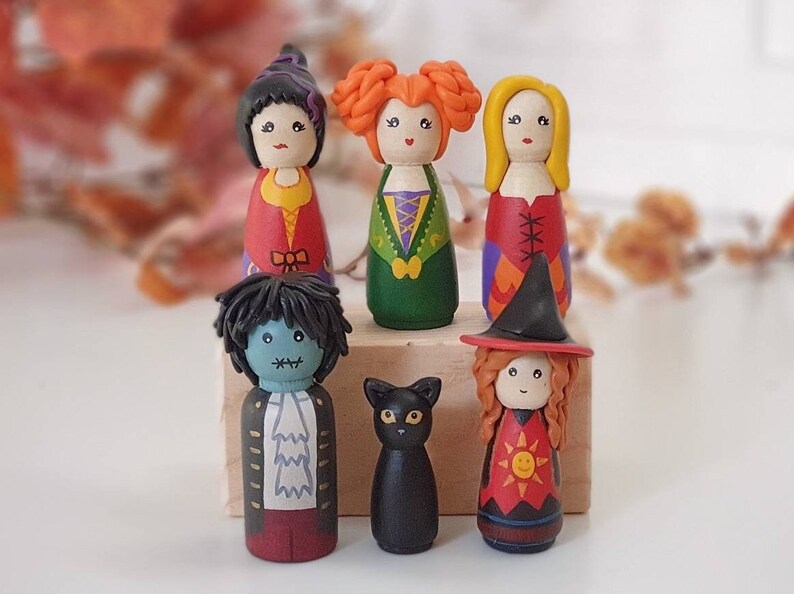 Hocus Pocus Wooden Peg Doll Set, Sanderson Sisters Witch Figurines ...