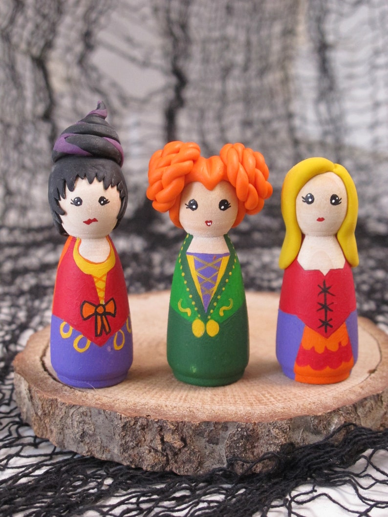 Hocus Pocus Wooden Peg Doll Set, Sanderson Sisters Witch Figurines ...
