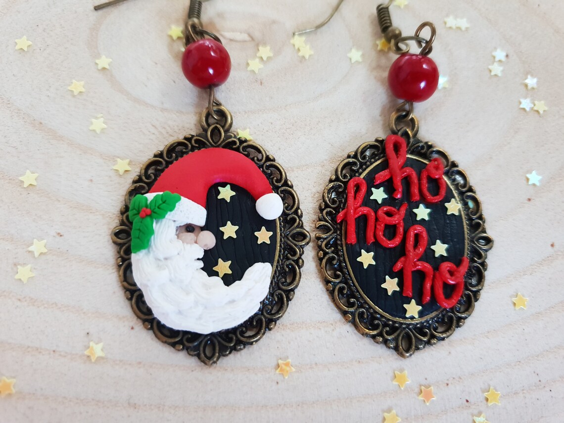 Christmas Santa Dangle Earrings Clay Jewelry Gift From Santa Claus ...