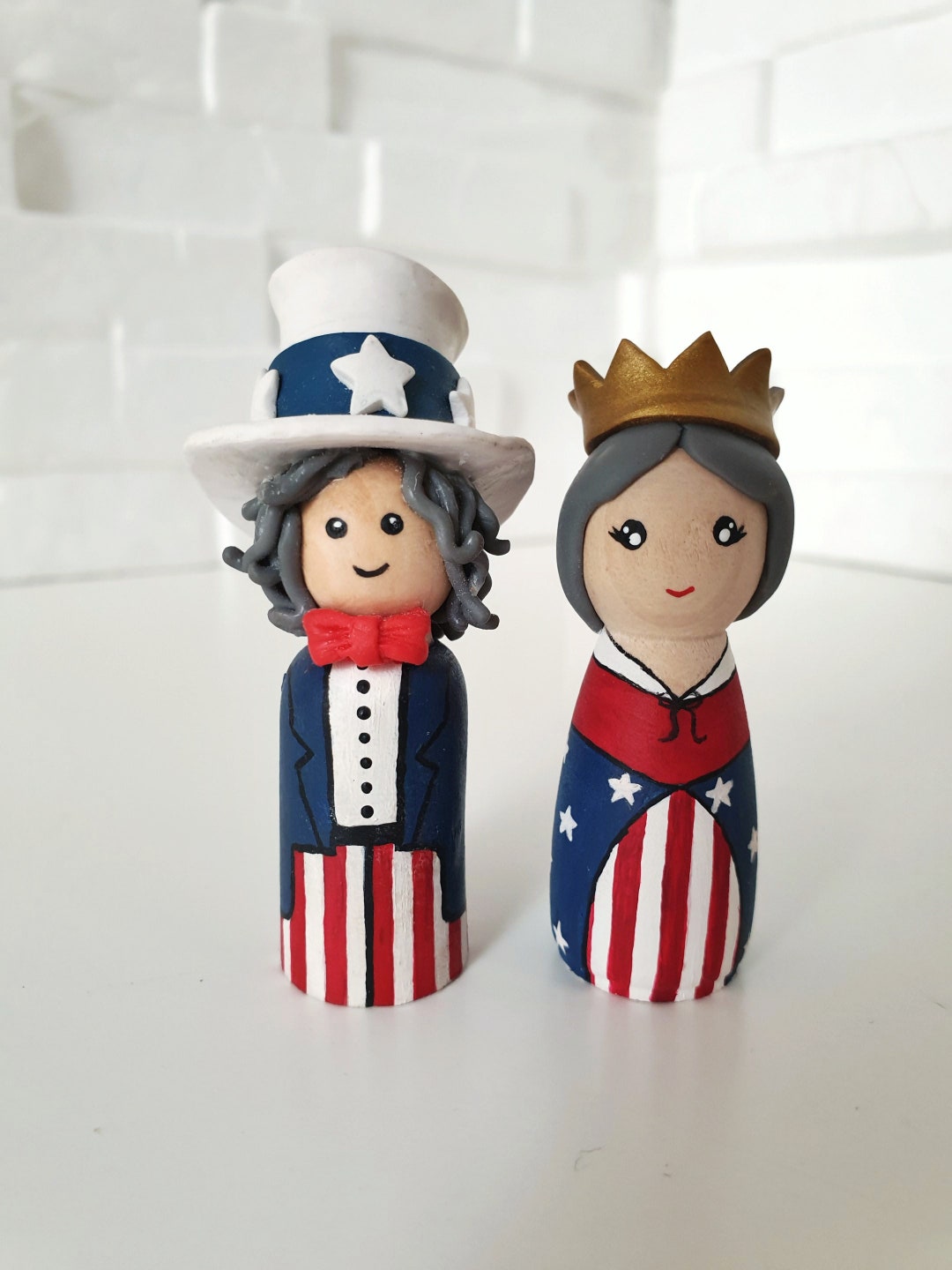 Uncle Sam Peg Doll, Lady Liberty Patriotic Wooden Figurine Set, Fourth ...
