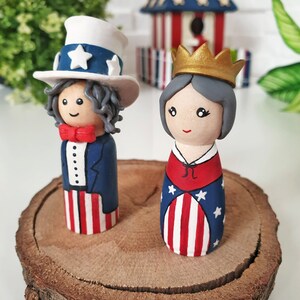 Uncle Sam Peg Doll, Lady Liberty Patriotic Wooden Figurine Set, Fourth ...