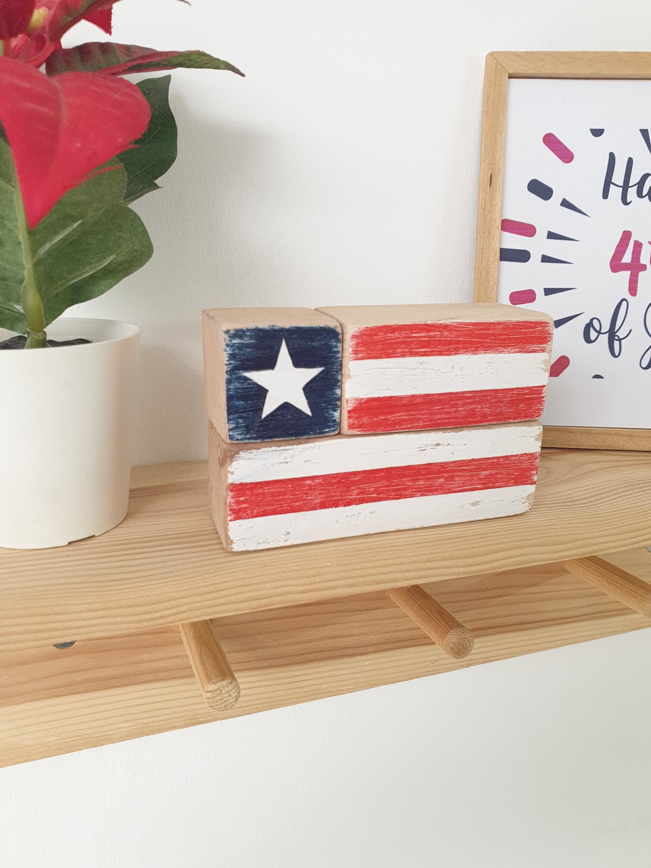 Rustic American Flag Wooden Block Sign Decor, 4th of July Patriotic USA ...