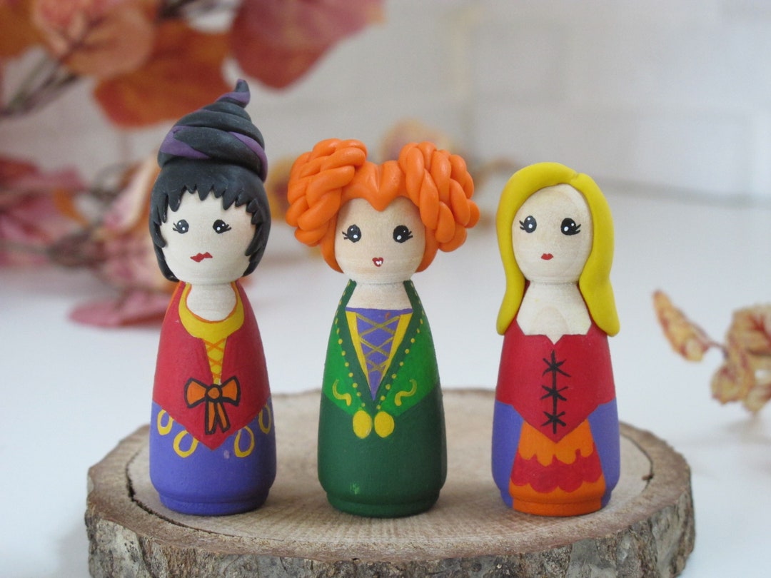 Hocus Pocus Wooden Peg Doll Set, Sanderson Sisters Witch Figurines ...