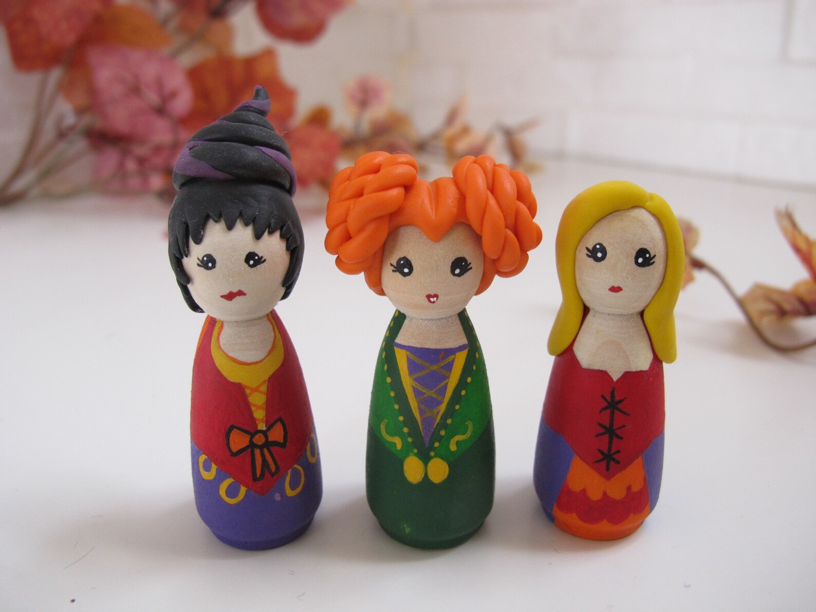 Hocus Pocus Wooden Peg Doll Set Sanderson Sisters Witch - Etsy