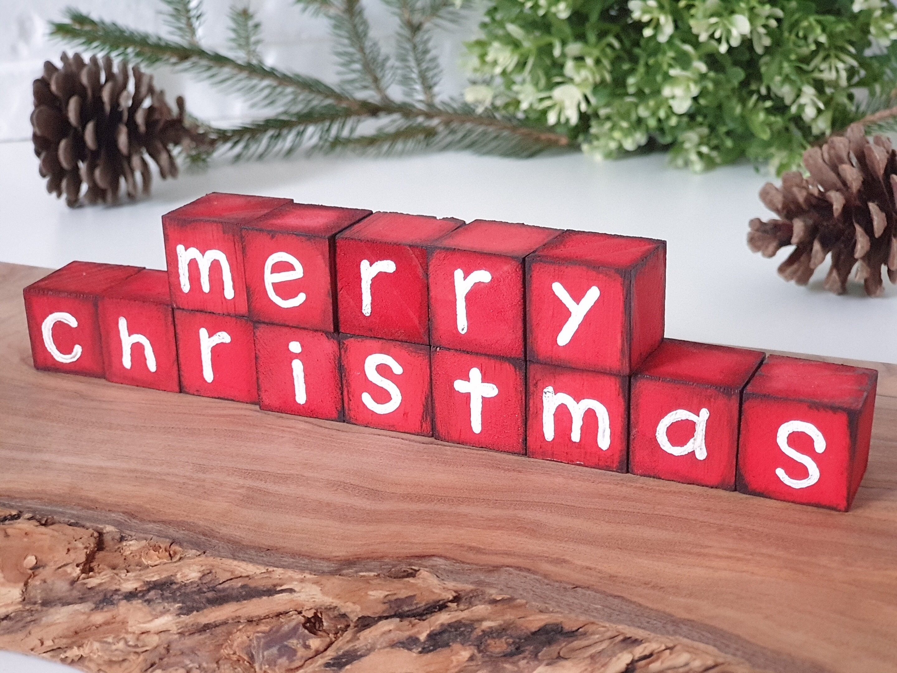 Christmas Wood Blocks Set Wooden Tiered Tray Decor | Etsy
