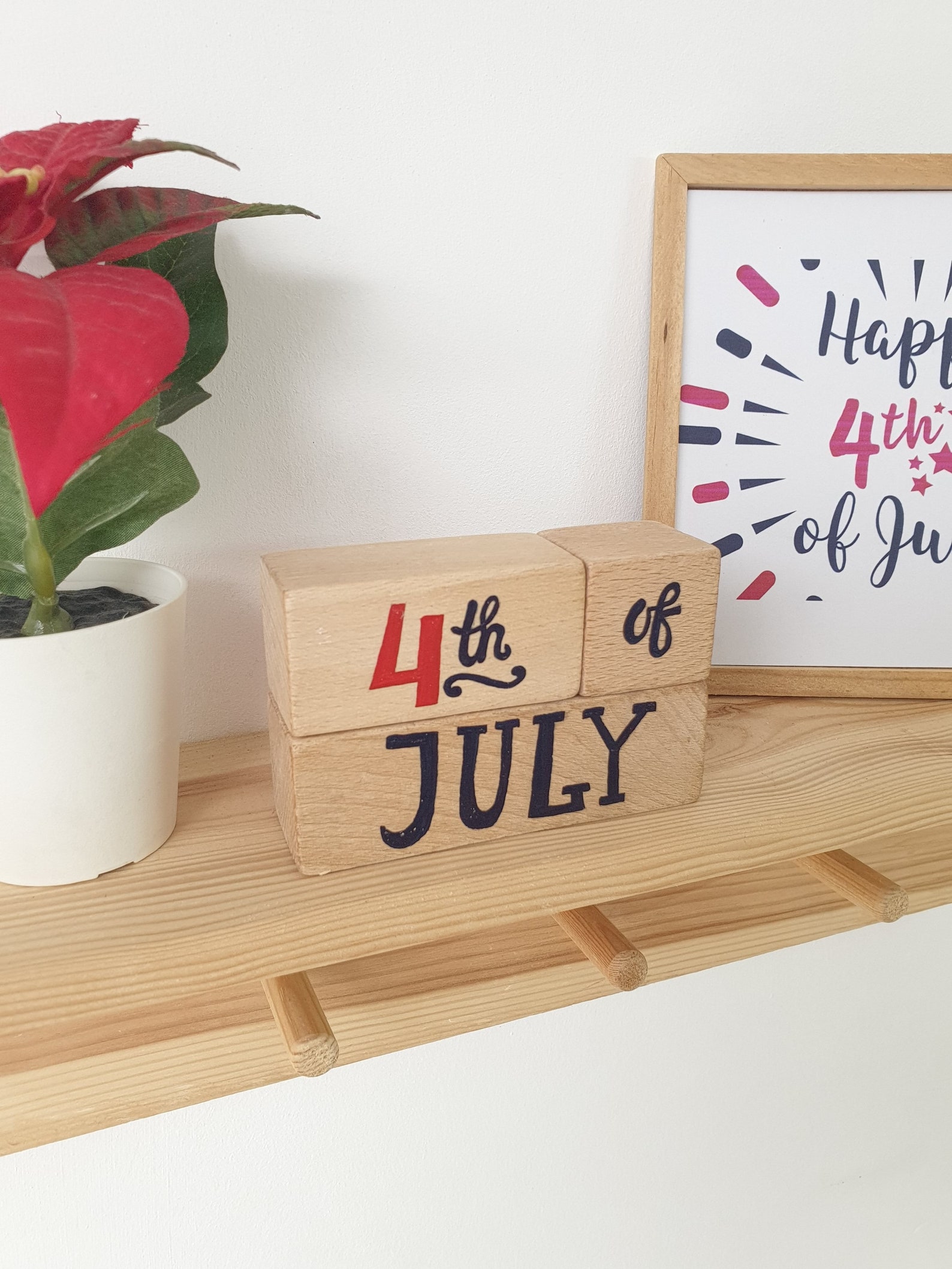 Rustic American Flag Wooden Block Sign Decor, 4th of July Patriotic USA ...
