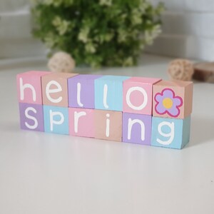 Happy Easter & Hello Spring Wood Blocks Sign, Reversible Block Set ...