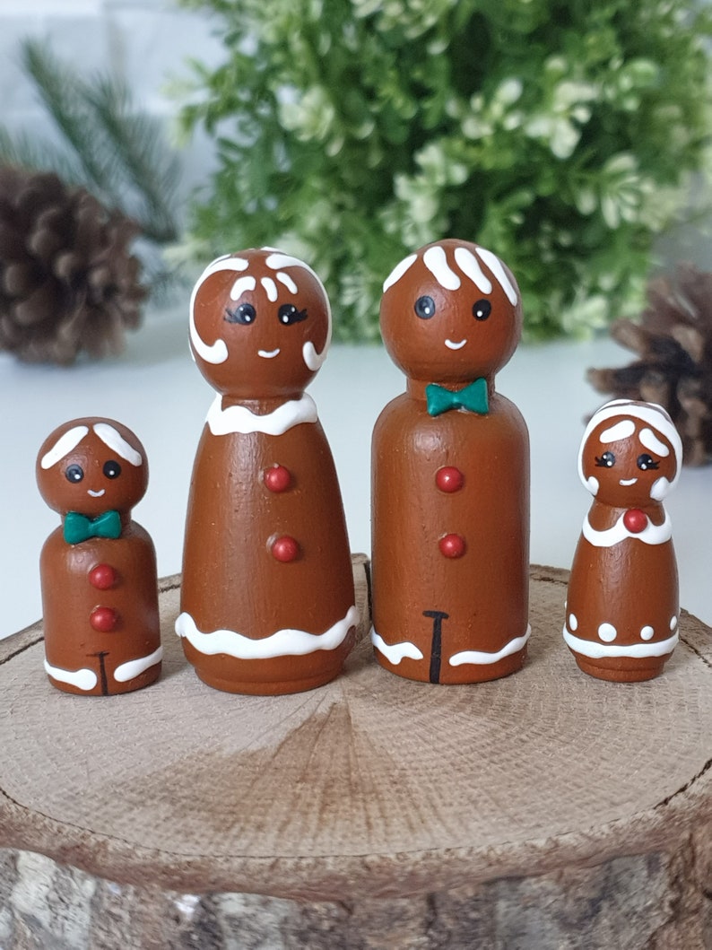 Gingerbread Wooden Peg Doll Family Toy Figurine Christmas - Etsy