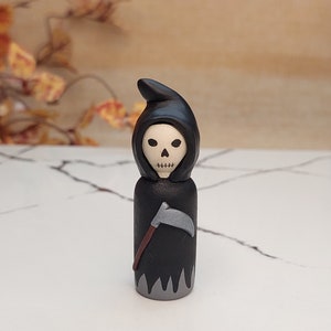 Grim Reaper Wooden Peg Doll, Halloween Tier Tray Decor Figurine, Gift ...