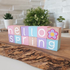 Happy Easter & Hello Spring Wood Blocks Sign, Reversible Block Set ...