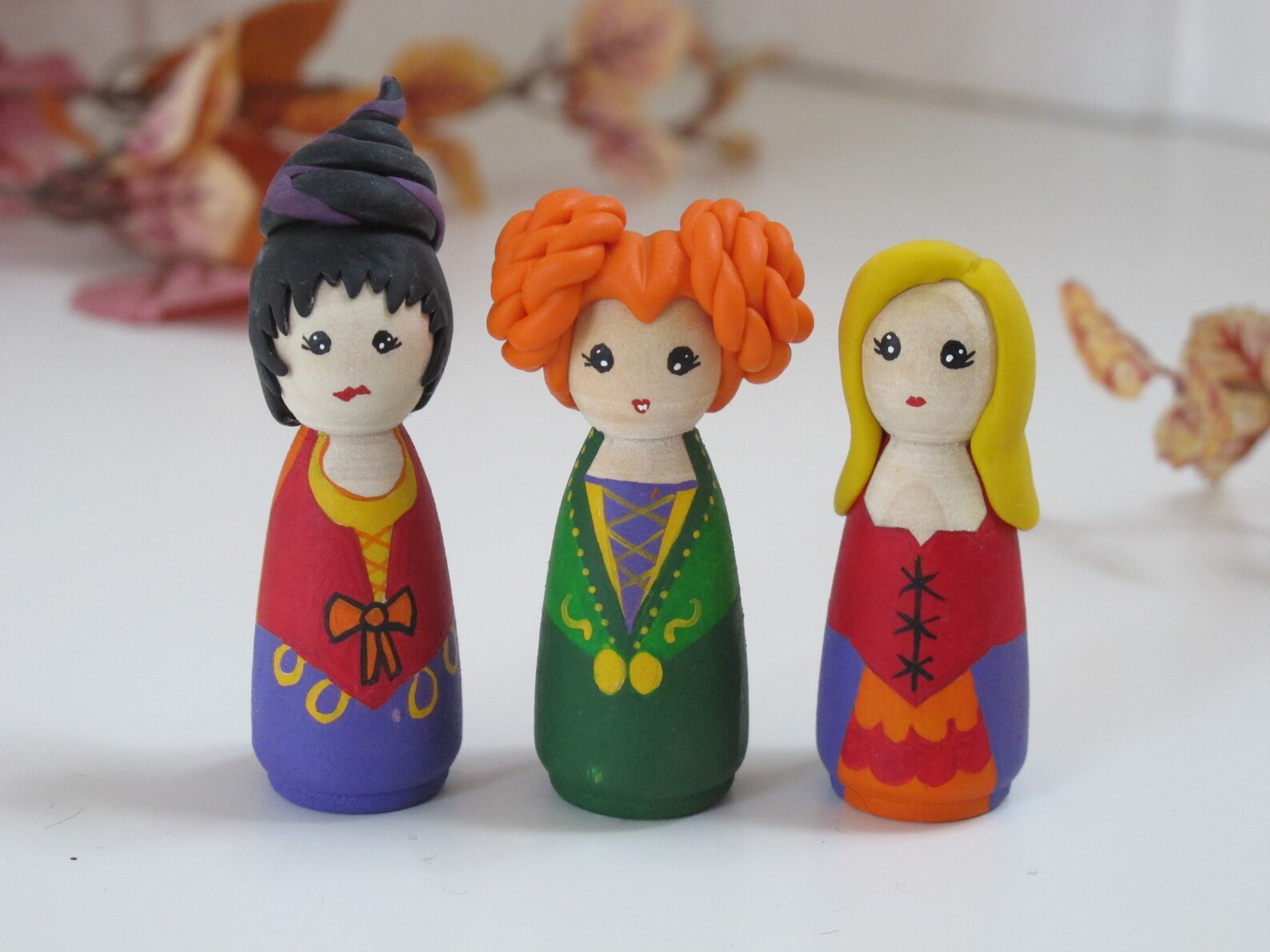 Hocus Pocus Wooden Peg Doll Set Sanderson Sisters Witch - Etsy