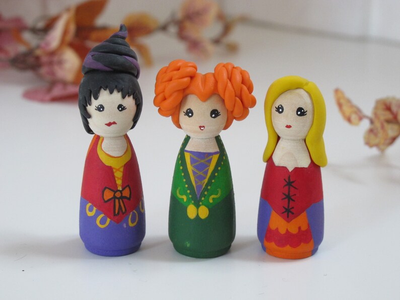 Hocus Pocus Wooden Peg Doll Set Sanderson Sisters Witch - Etsy