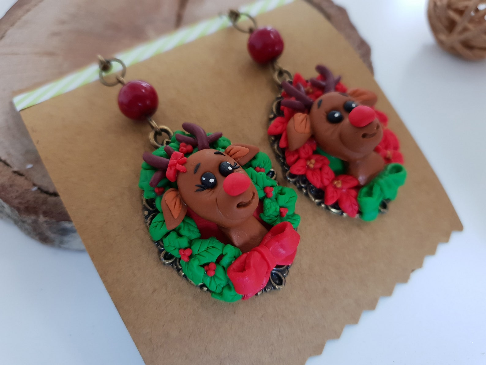 Christmas Reindeer Earrings Rudolph Jewelry Polymer Clay - Etsy