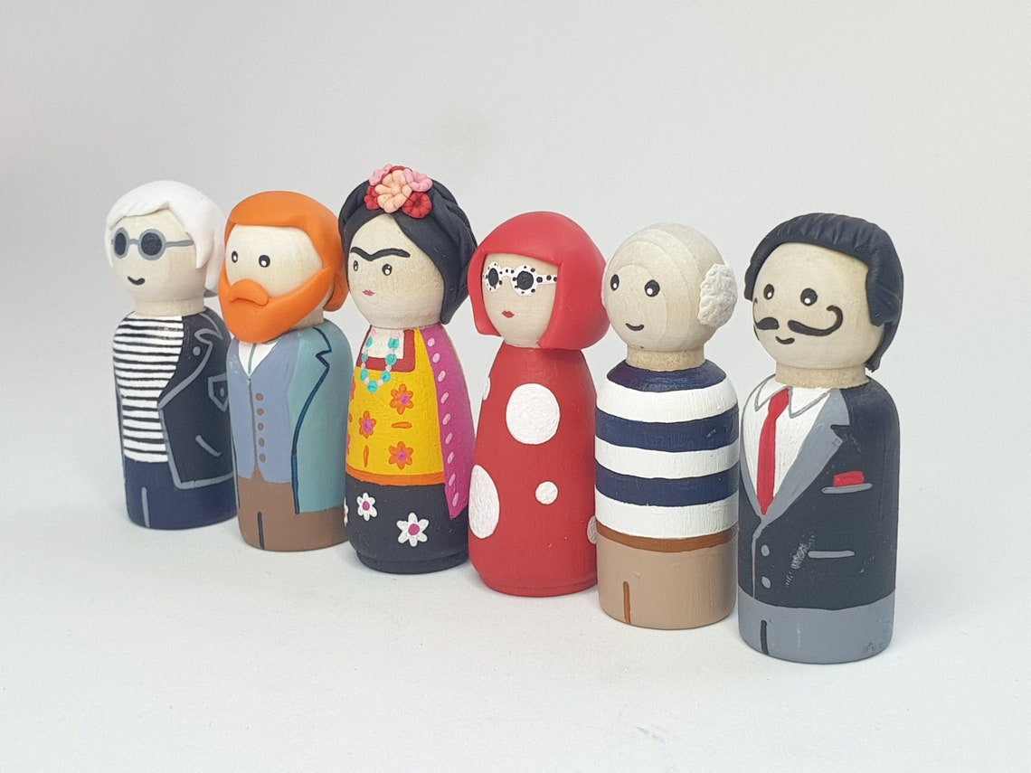 Famous Painters Wooden Peg Dolls / Frida Kahlo, Salvador Dali, Andy ...