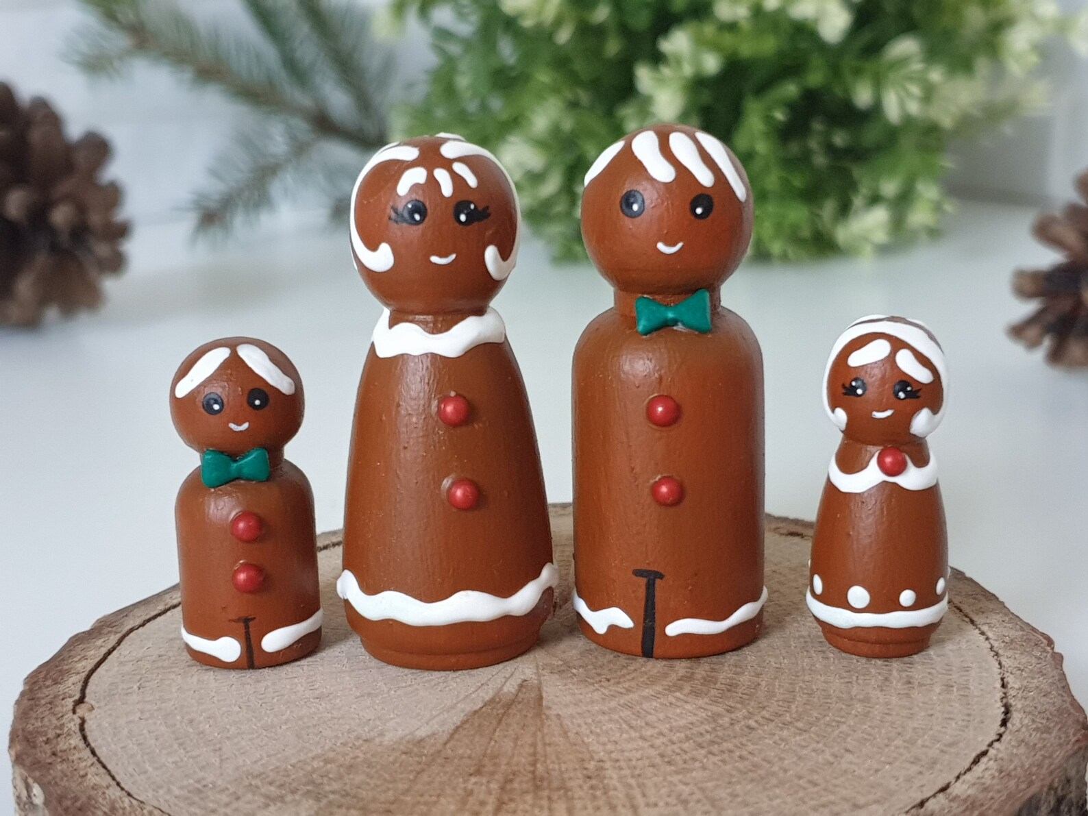 Gingerbread Wooden Peg Doll Family Toy Figurine Christmas - Etsy