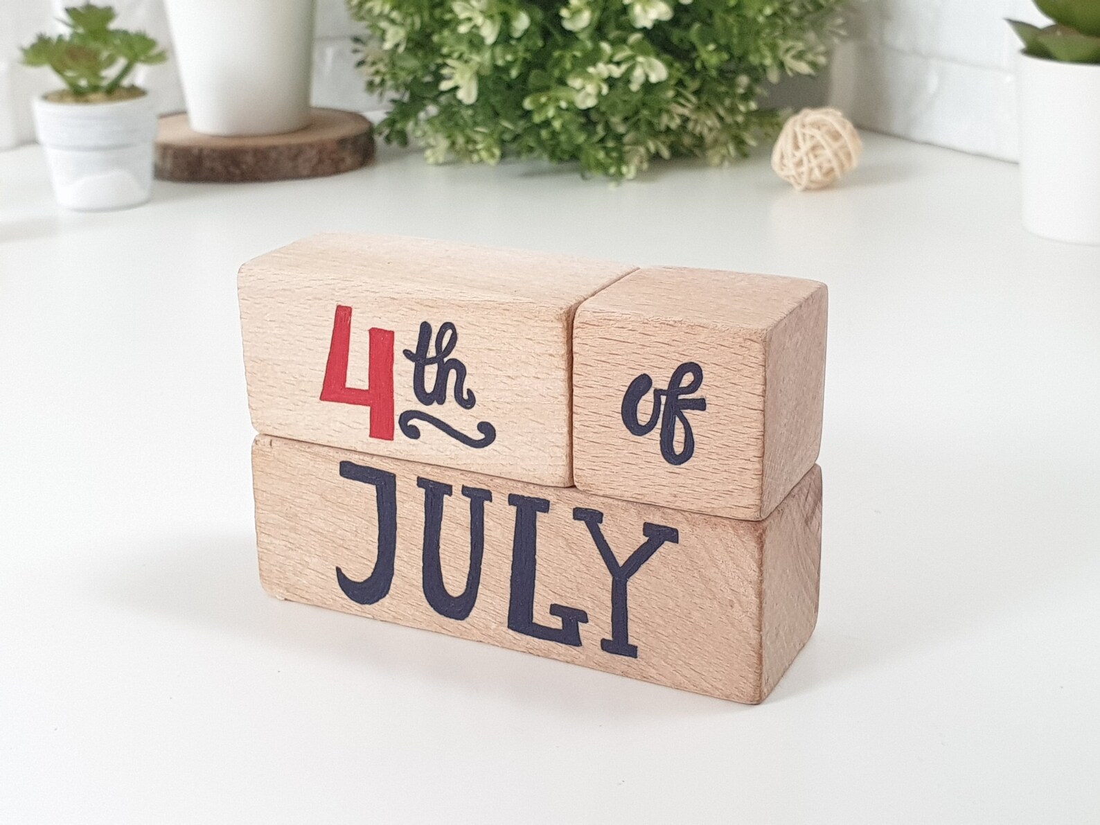 Rustic American Flag Wooden Block Sign Decor, 4th of July Patriotic USA ...