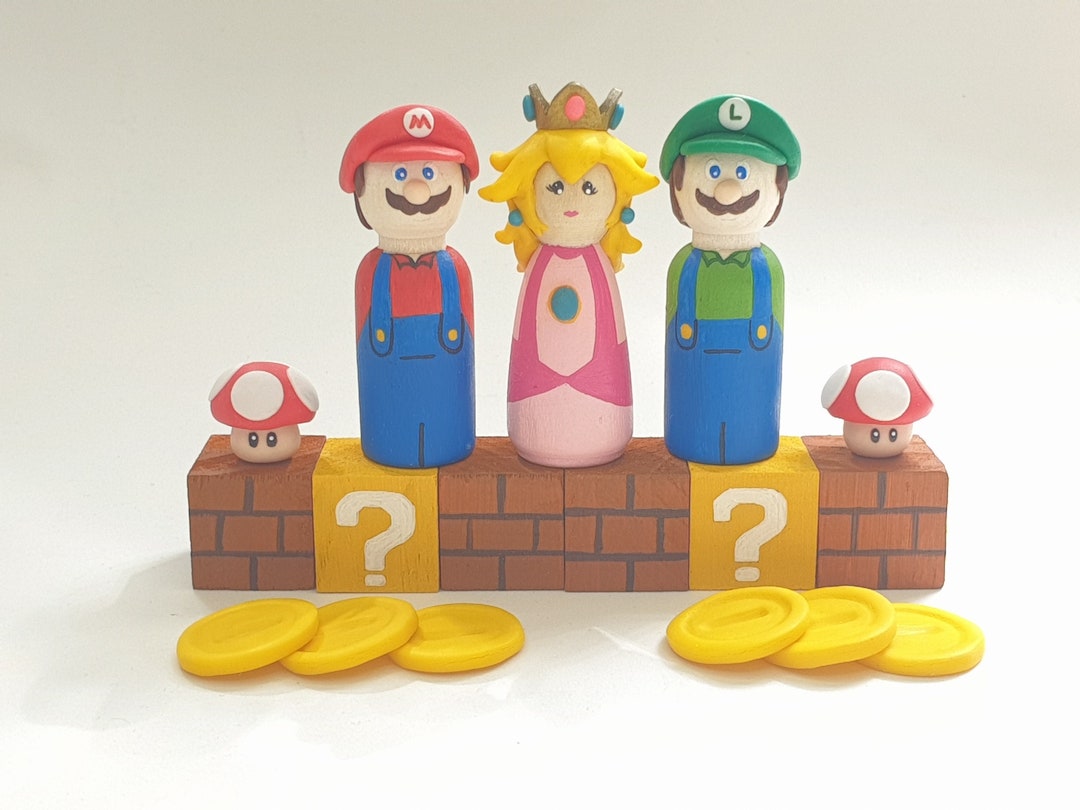 Super Mario Bros Peg Doll Set Mario & Luigi Figures Mario - Etsy