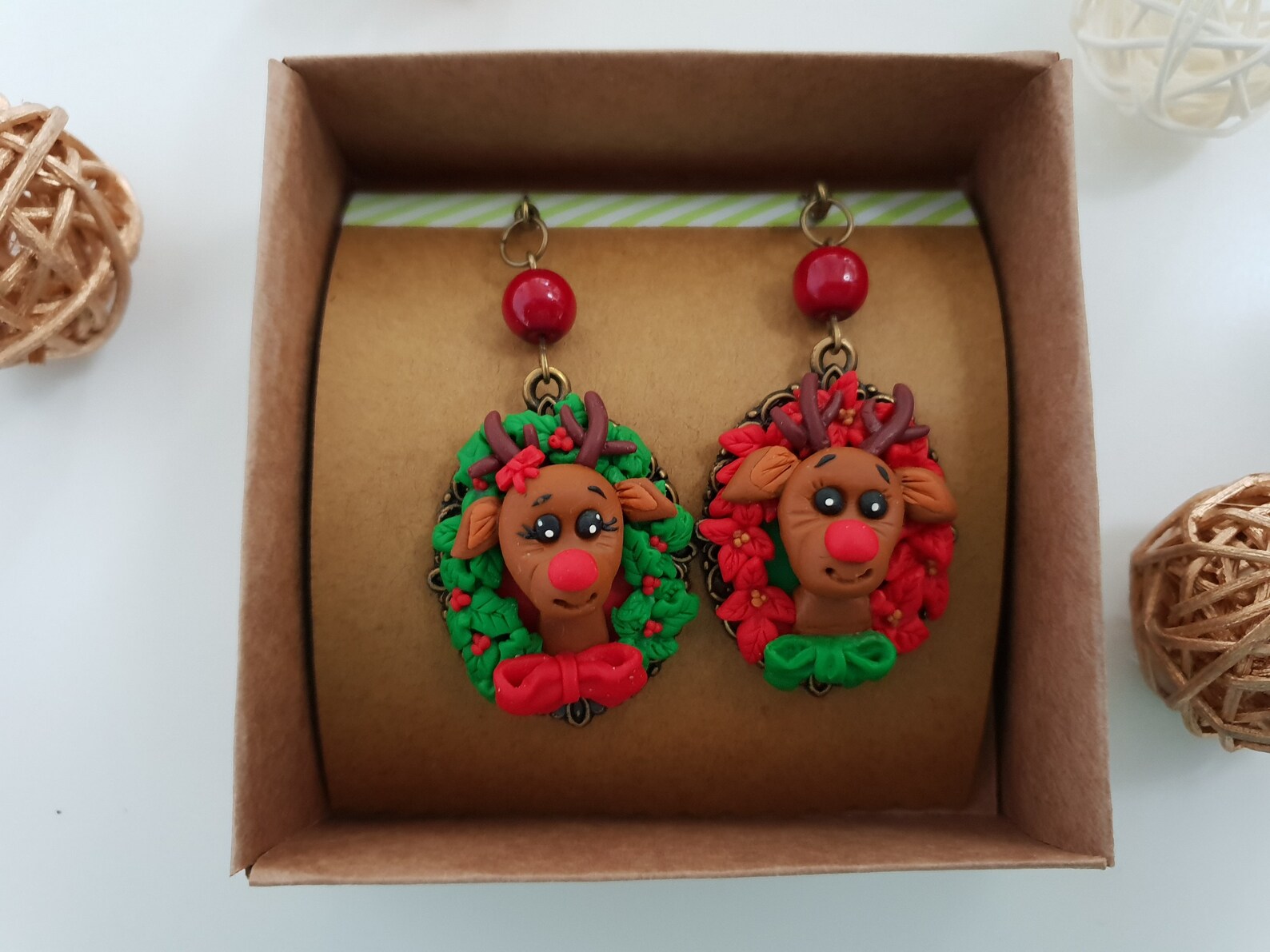 Christmas Reindeer Earrings Rudolph Jewelry Polymer Clay - Etsy