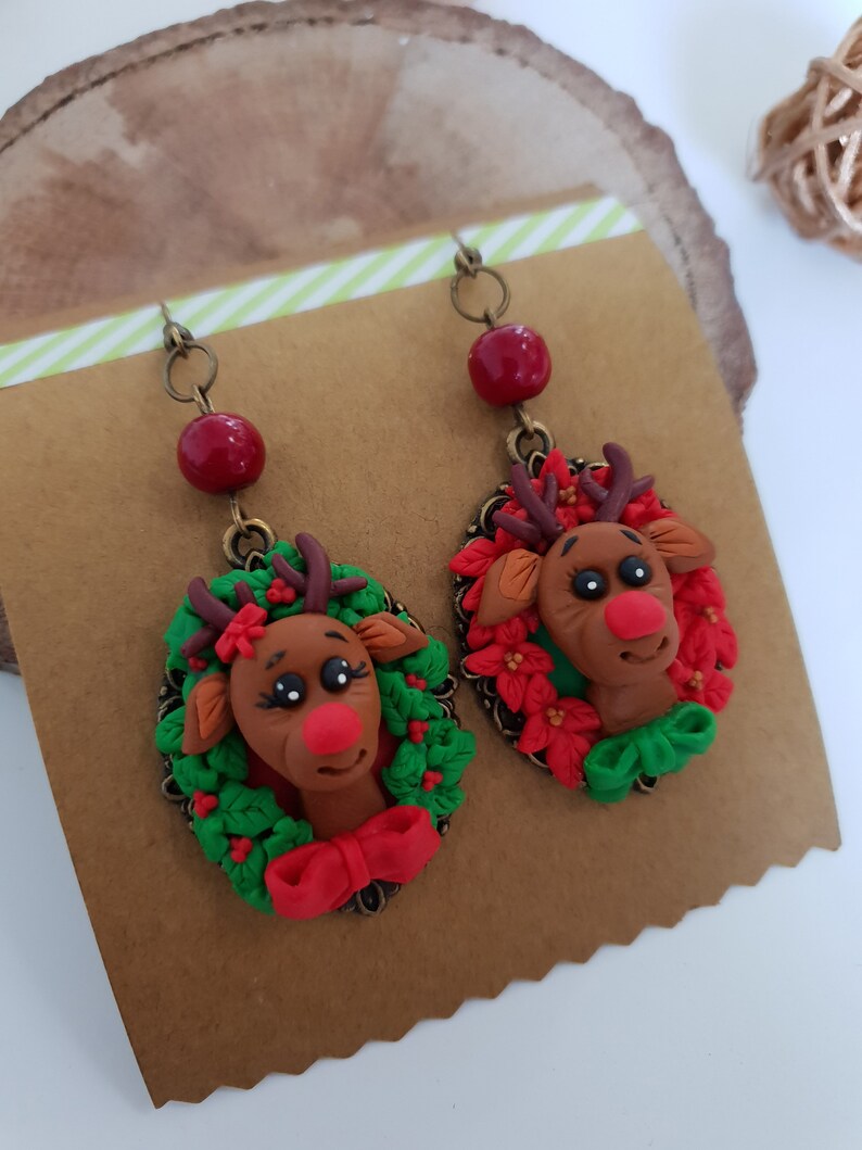 Christmas Reindeer Earrings Rudolph Jewelry Polymer Clay - Etsy
