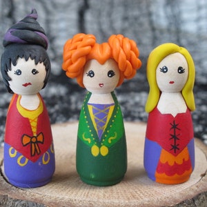 Hocus Pocus Wooden Peg Doll Set, Sanderson Sisters Witch Figurines ...