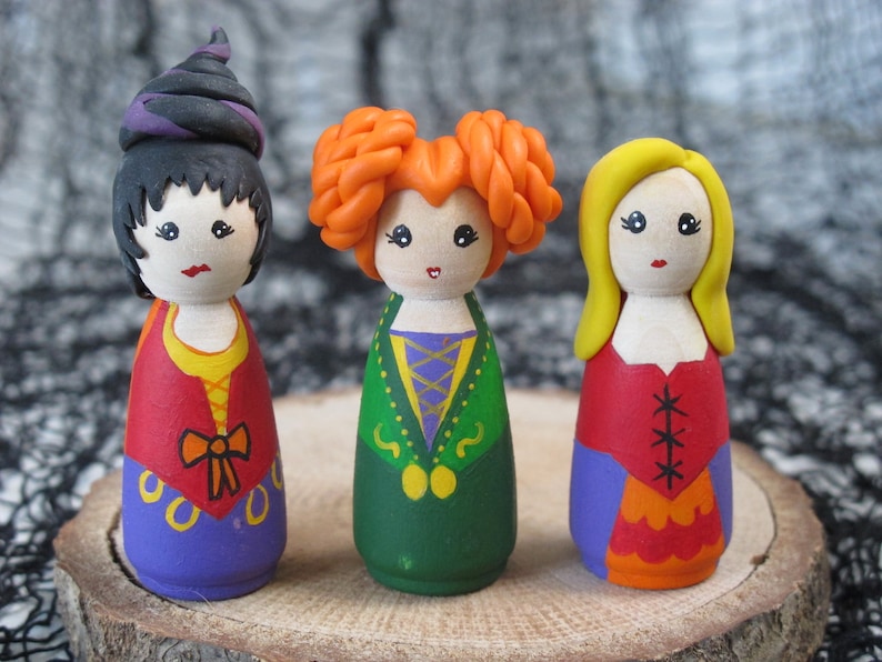 Hocus Pocus Wooden Peg Doll Set, Sanderson Sisters Witch Figurines ...