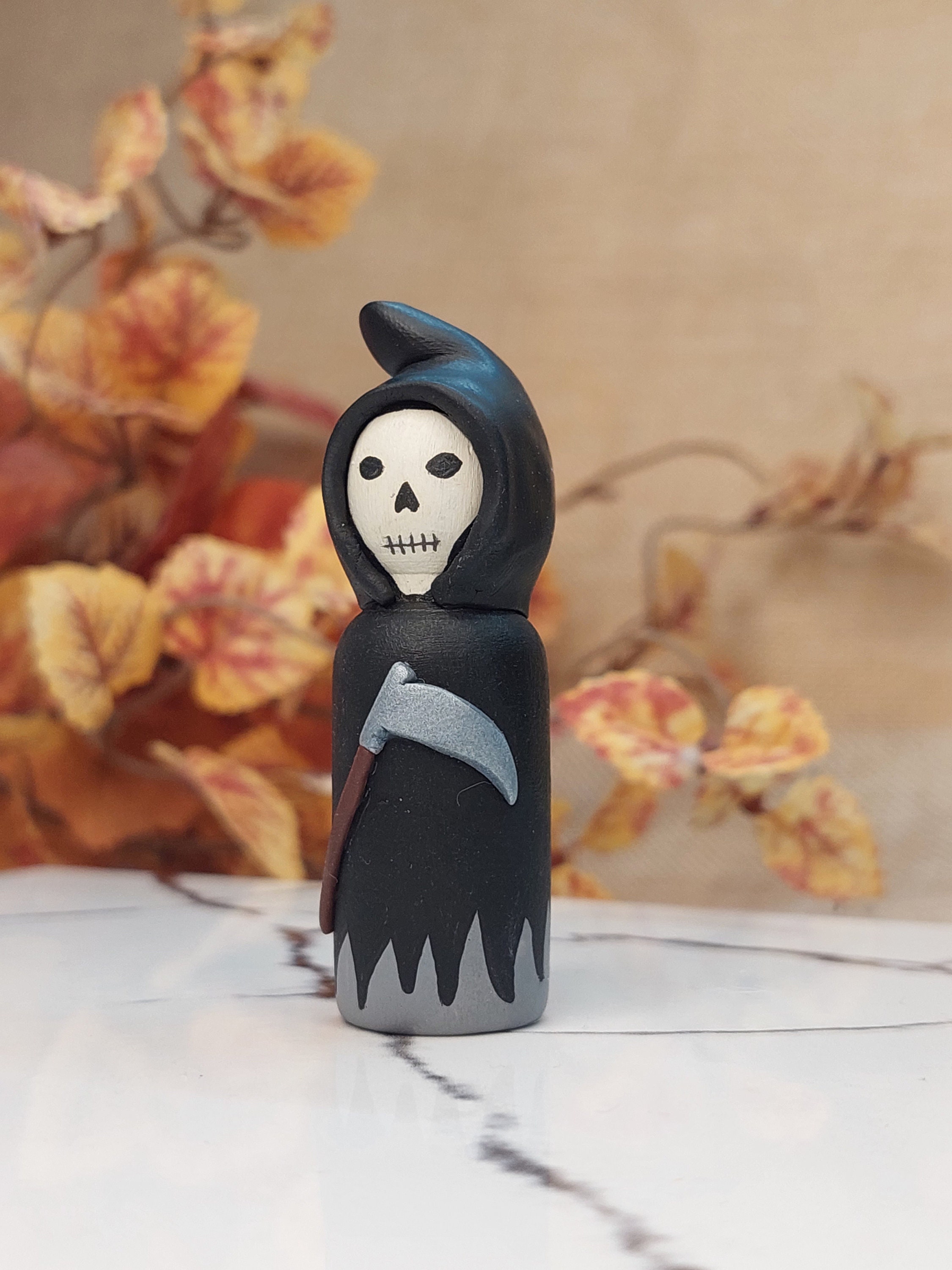 Grim Reaper Wooden Peg Doll, Halloween Tier Tray Decor Figurine, Gift ...