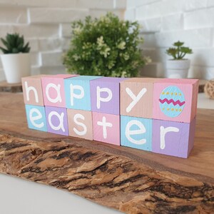 Happy Easter & Hello Spring Wood Blocks Sign, Reversible Block Set ...